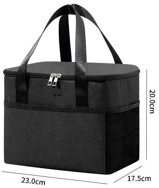 Termotaška na jídlo LUNCH BOX, černá, nepromokavý materiál, 23x20x17,5 cm