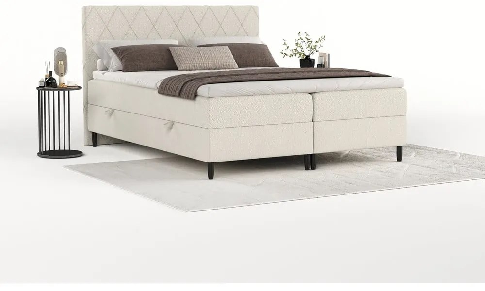 Béžová boxspring postel s úložným prostorem 200x200 cm Gwen – Maison de Rêve