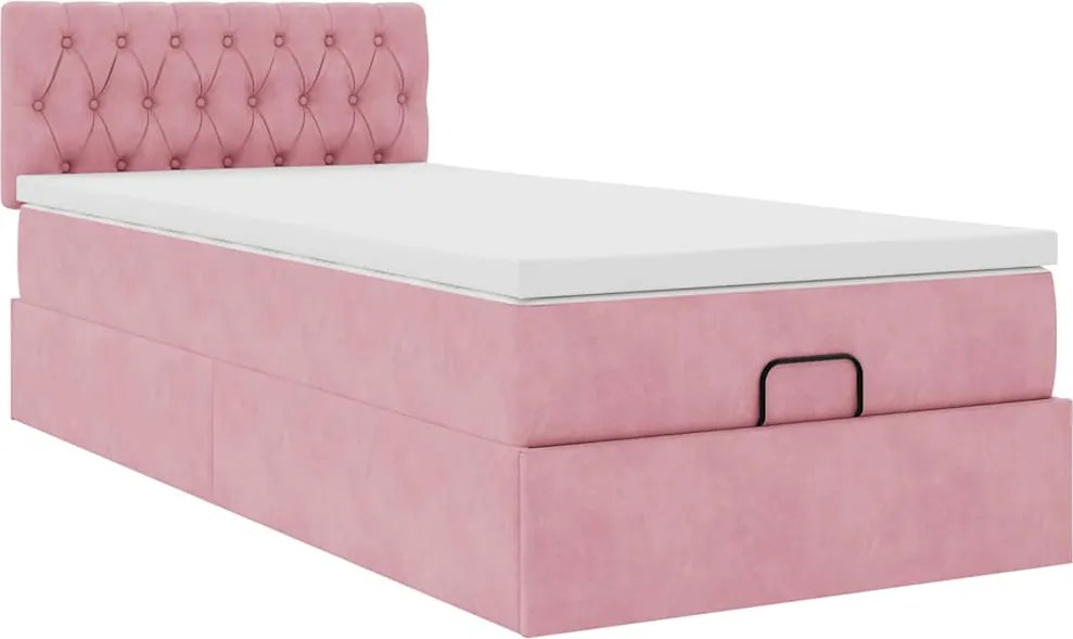 Osmanský rám postele s matrací růžová 80x200cm samet 3311812