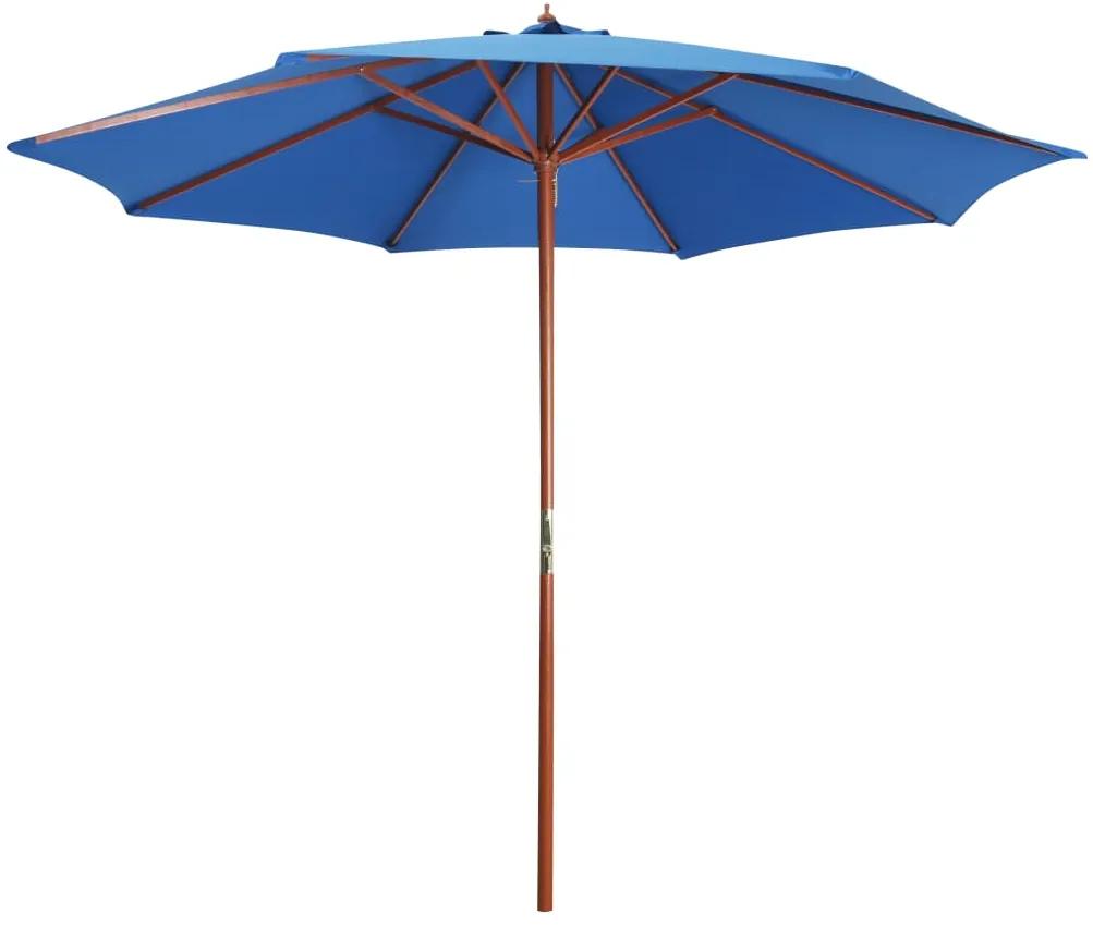vidaXL Slunečník s dřevěnou tyčí 300 x 258 cm modrý
