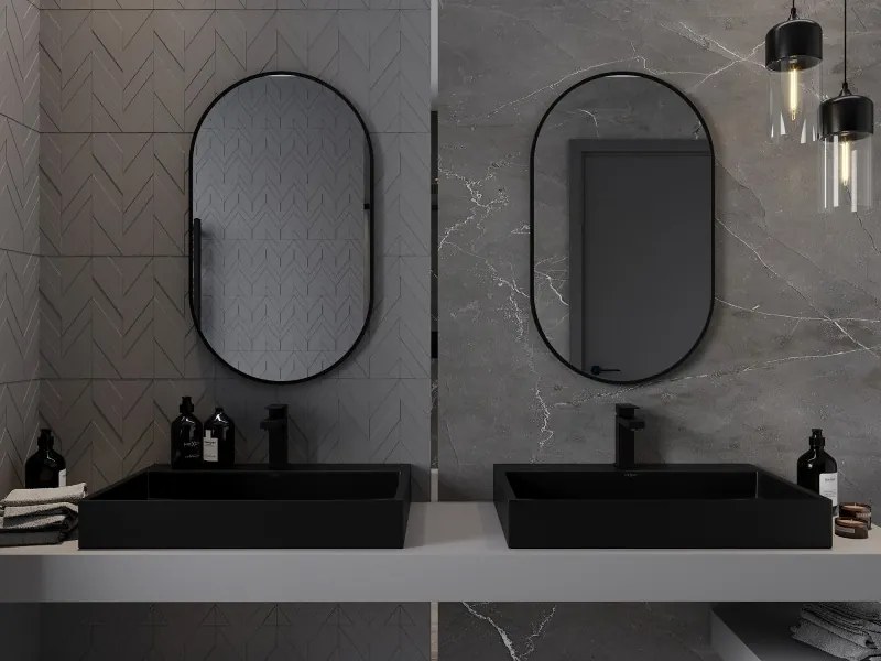 Mexen Loft oválné koupelnové zrcadlo 85 x 50 cm, černý rám - 9851-085-050-000-70