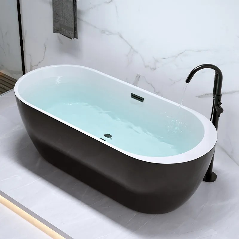 BPS-koupelny Volně stojící akrylátová vana HYD-POR503A 150x75 bílá/černá, odtokový komplet černý