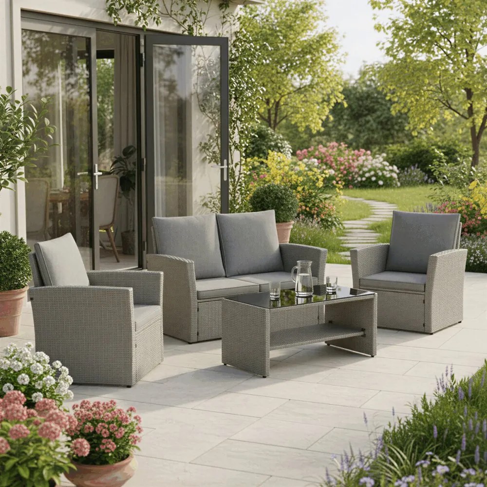 Zahradní sedací souprava AZS-A1523 GREY, polyratan, šedá (114 x 63) cm
