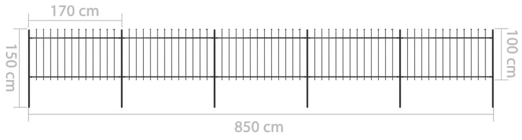 vidaXL Marketos Zahradní plot s kopím nahoře ocelový 892,5 x 100 cm černý