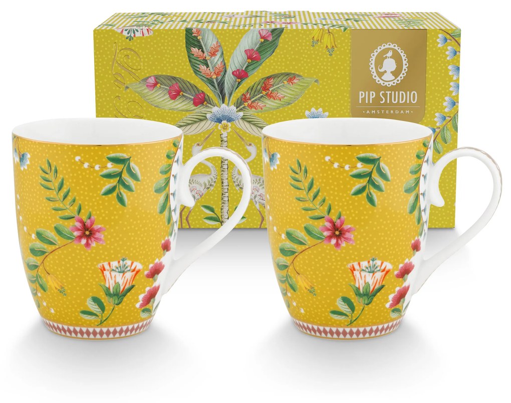 Pip Studio La Majorelle sada 2 hrnků 350ml, žlutá (sada 2 hrnků v dárkové krabičce)