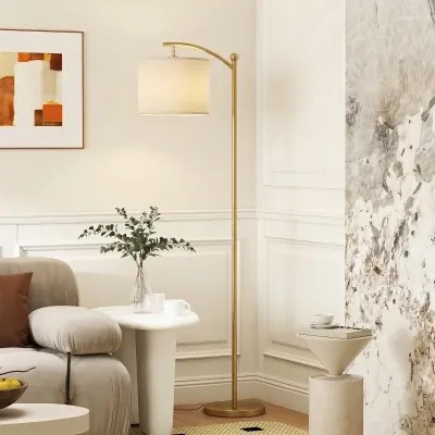 HOMCOM Stojací lampa, nastavitelné možnosti osvětlení, nožní spínač, dálkové ovládání, kov, zlatá