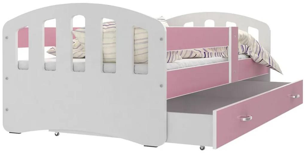 Expedo Dětská postel ŠTÍSTKO P1 COLOR + matrace + rošt ZDARMA, 160x80, bílá/růžová