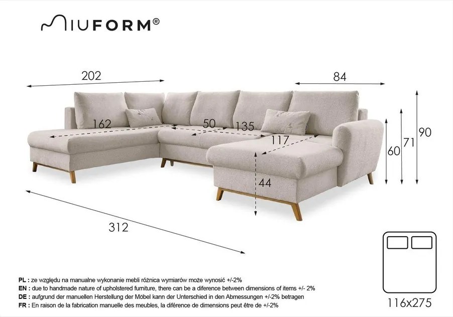 Světle šedá rozkládací pohovka do "U" Miuform Scandic Lagom, levý roh