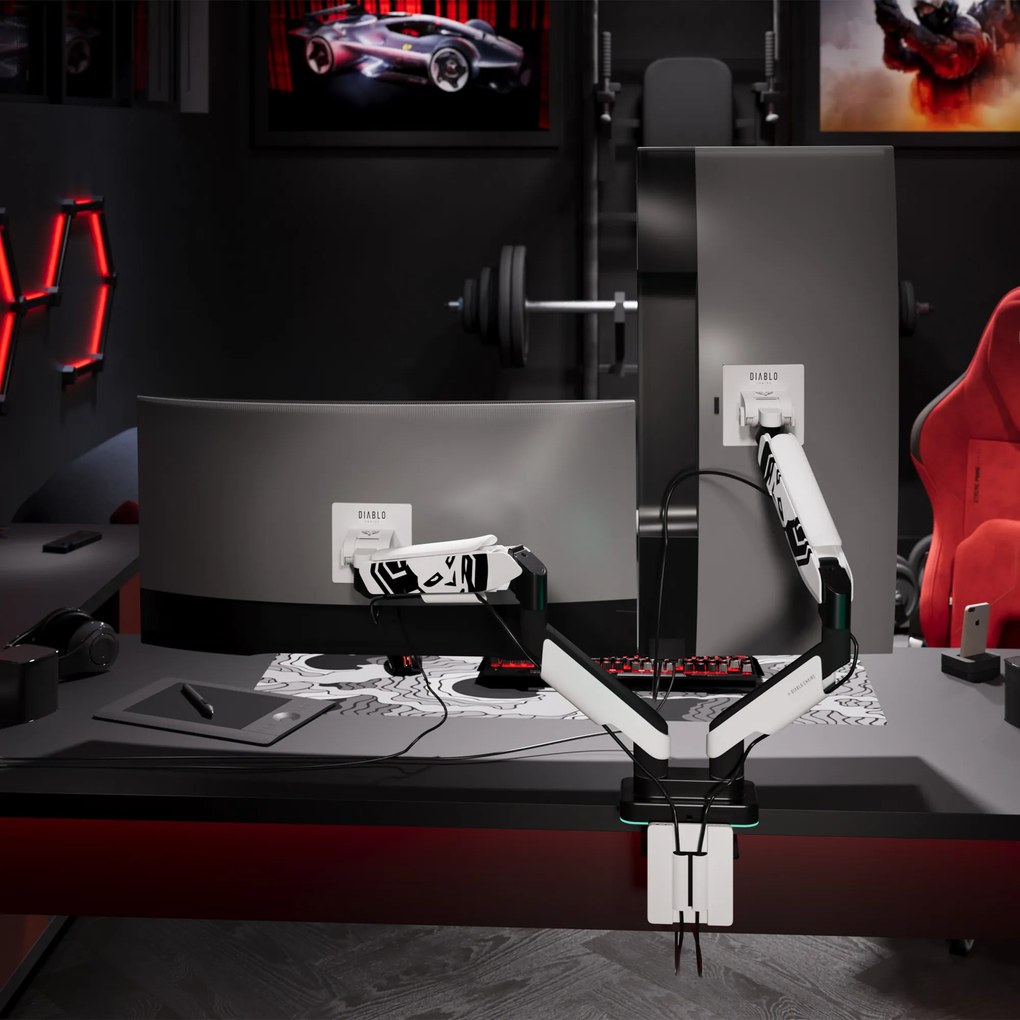 Držák na dva monitory 35" RGB bílo-černý: Diablo X-Arm Dual