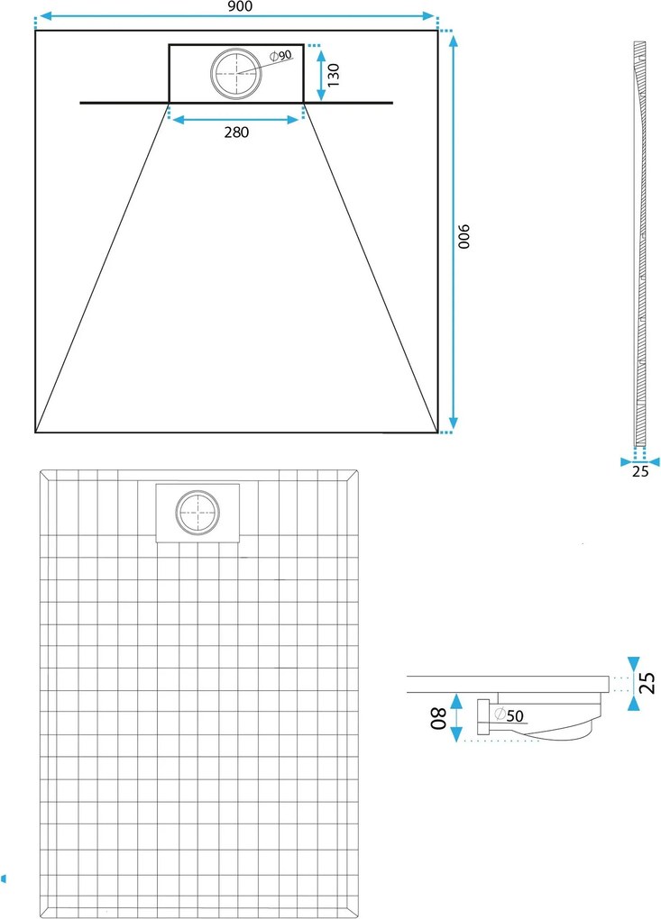 Rea Bazalt Carrara, SMC sprchová vanička 90x90, bílá-kamenný vzor, ​​REA-K7002
