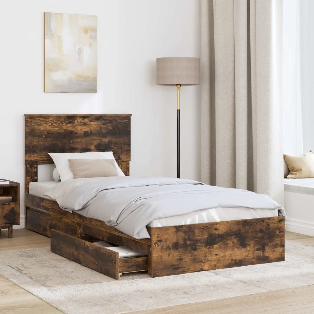 Postel s úložným prostorem se zásuvkou Kouřový dub 75 x 190 cm 3408512