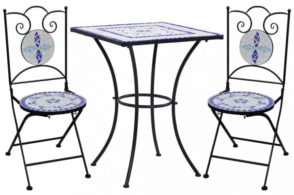 Mozaikový bistro set 3 ks Dekorhome Bílá / modrá