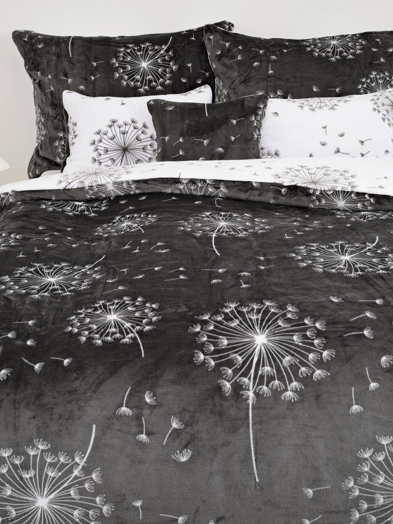 MK Lůžkoviny Prodloužené mikroplyšové povlečení Exclusive - Pampelišky šedé 140 × 220 cm, 70 x 90 cm