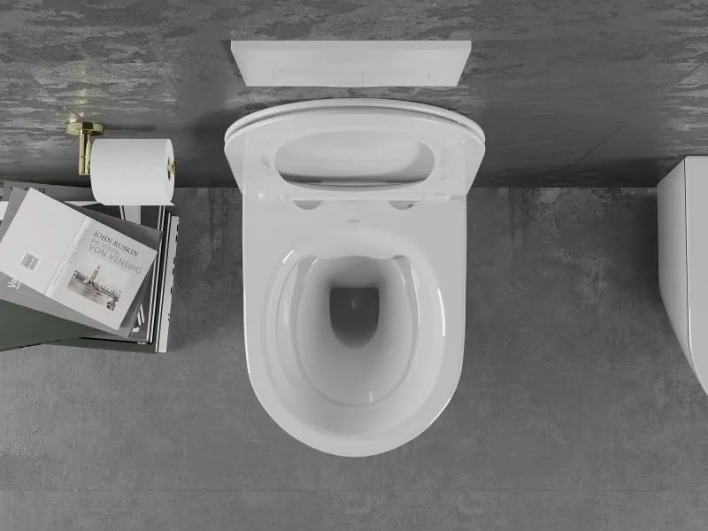 Mexen Lena wc mísa Rimless s pomalu klesající slim deskou, duroplast, bílá/zlatá linie - 30224005