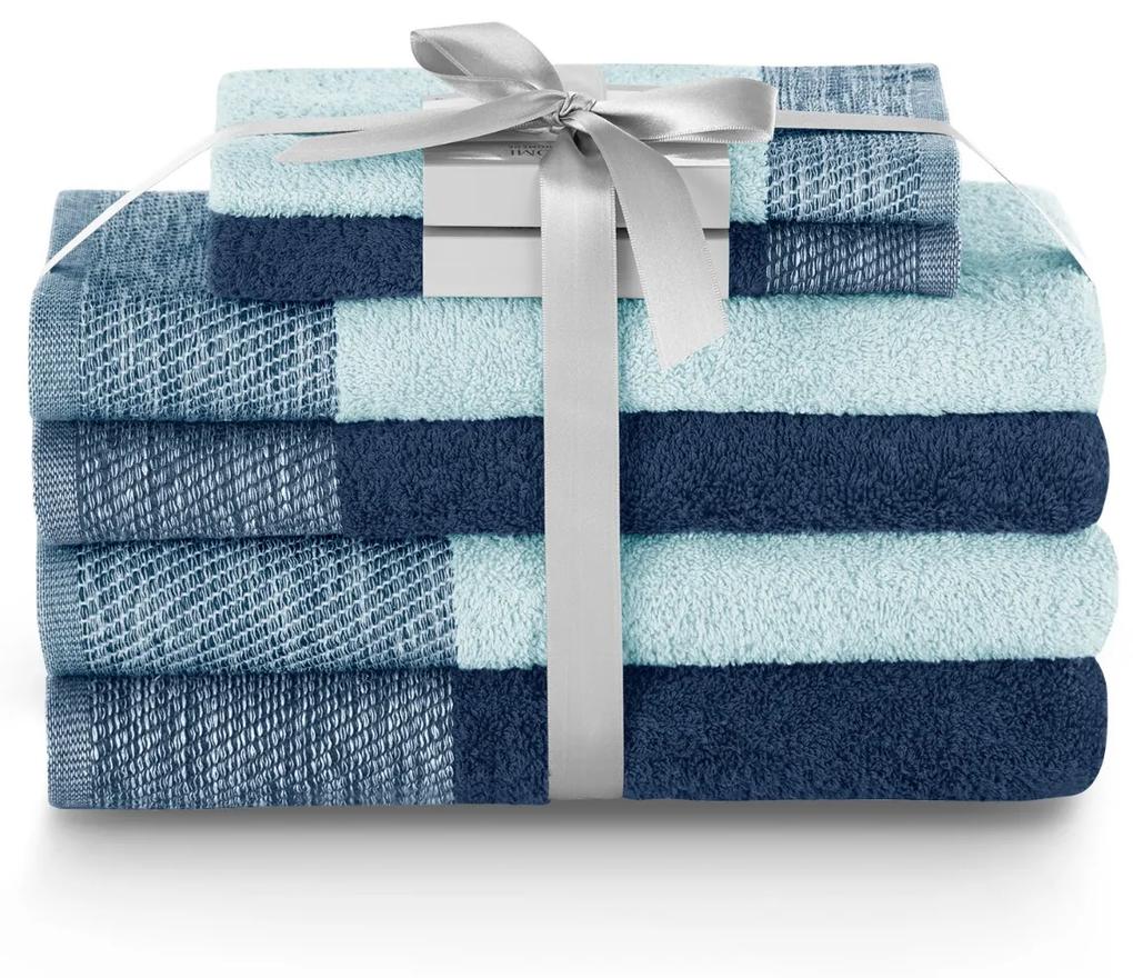Souprava bavlněných ručníků s ozdobným lemem Tmavě modrý a Modrý MANDI