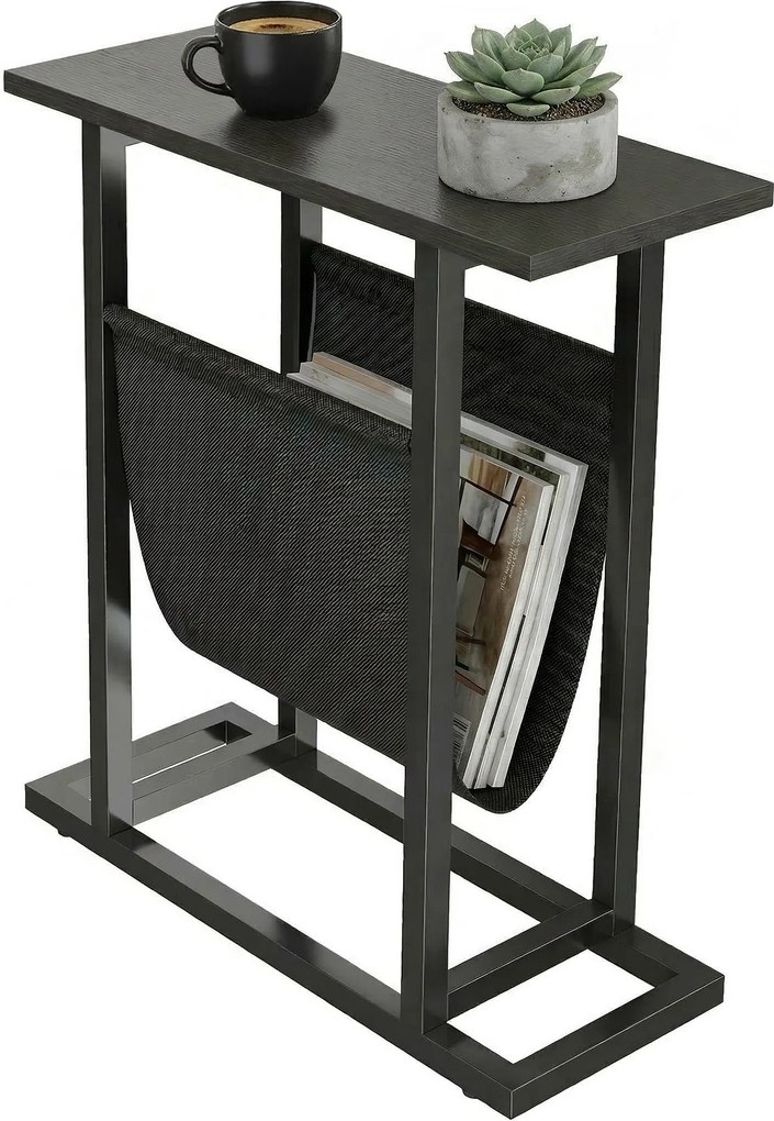 HOMCOM odkládací stolek/noční stolek s látkovou kapsou, ocelový rám — 49 × 19 × 55 cm, černý | Aosom