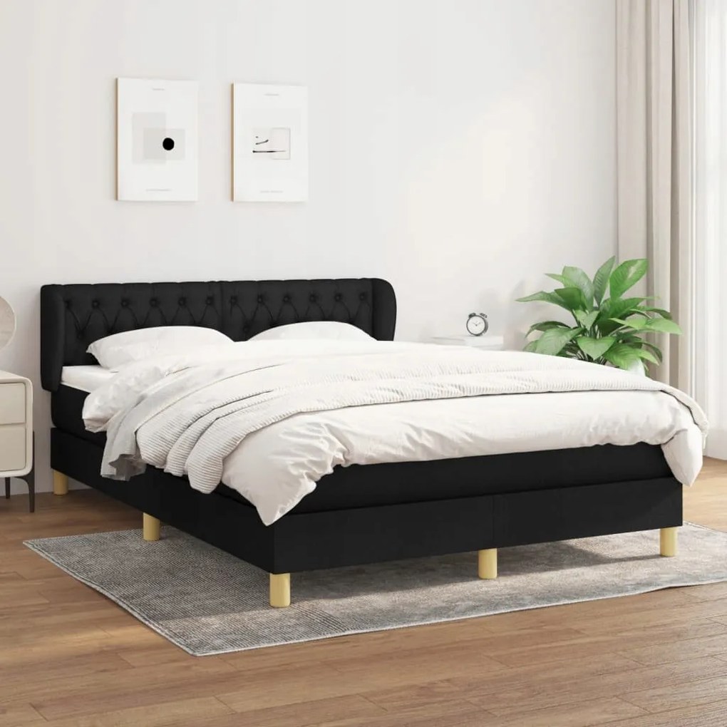 Box Spring Postel S Matrací Černá Textil Černá Prošívaný design 140 x 190