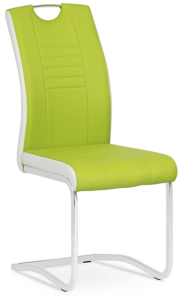AUTRONIC Jídelní židle chrom / koženka limetková s bílými boky