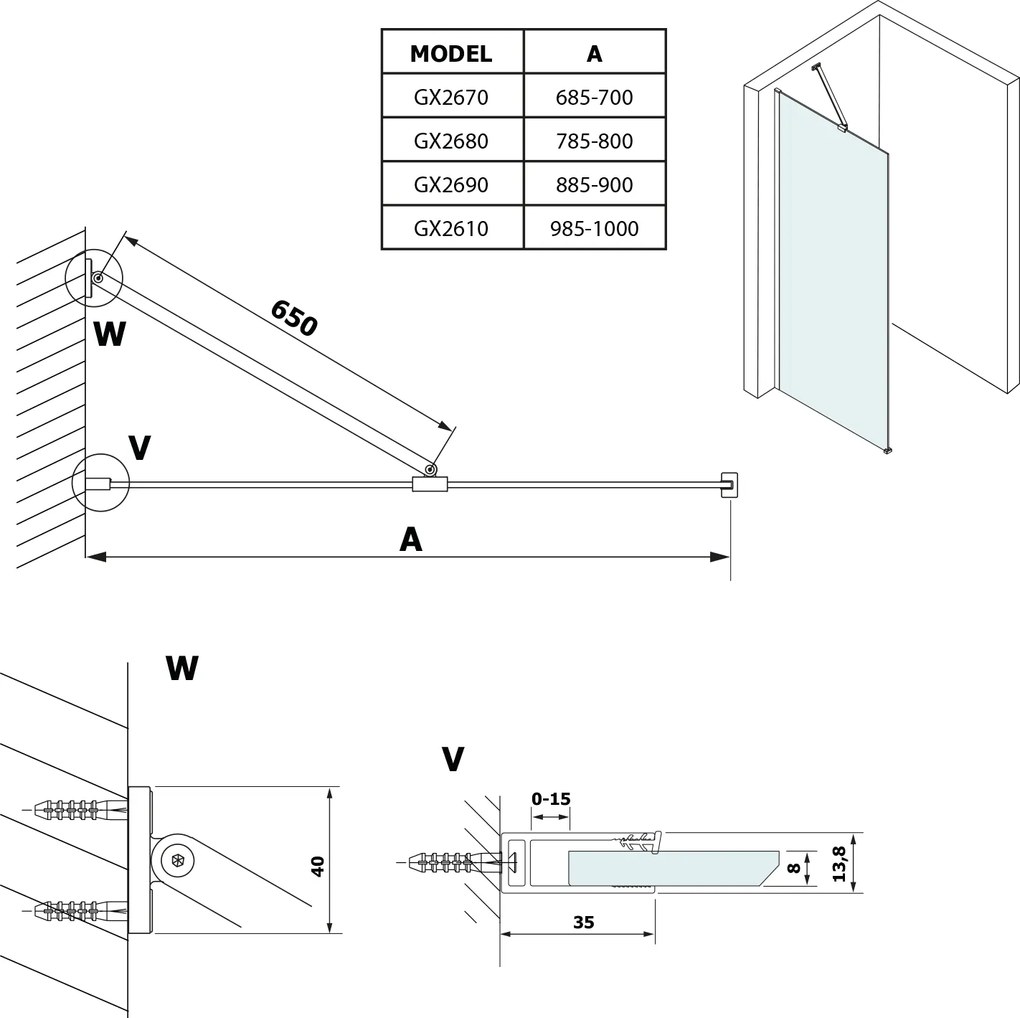 Gelco Vario Black jednodílná sprchová zástěna 100 x 200 cm k instalaci ke stěně černá deska HPL Kara GX2610GX1014