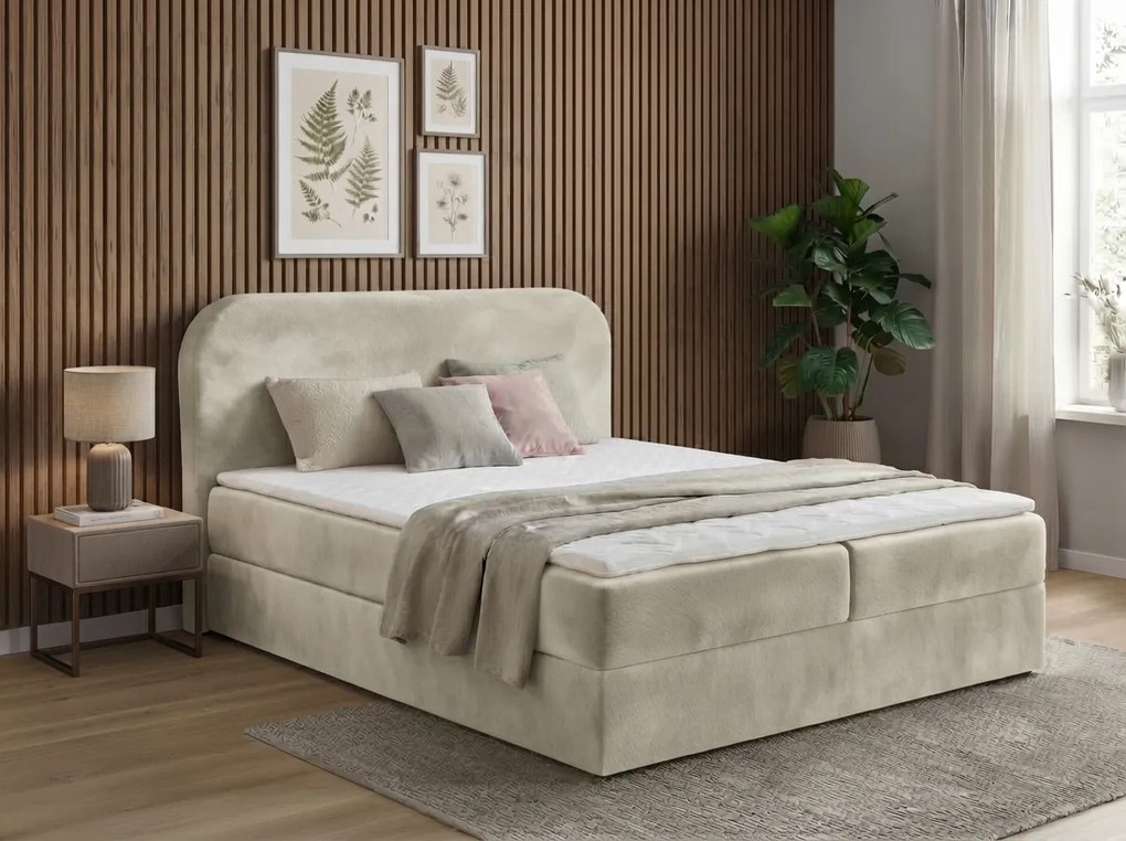 Čalouněná postel boxspring FORENA 140x200 cm krémová Matrace: Matrace Bonell pružinová
