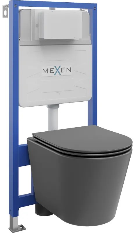 Mexen sada WC pod omítku s rámem Fenix Slim s WC mísou Rico a pomalu klesající deskou, tmavě šedá mat - 61030724071