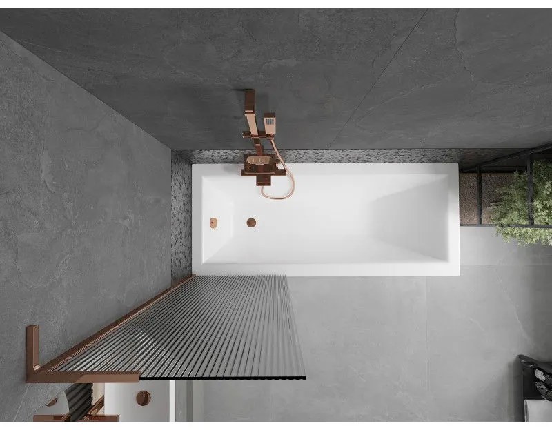 Mexen Next L, 1-křídlová vanová zástěna 60 x 150 cm, 6mm sklo s žebrovým vzorem, růžové zlato profil, 895-060-000-03-09-60