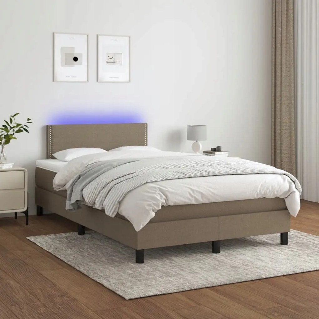 Box Spring Postel S Matrací A Led Textil Taupe Hladké s hřebíky 120 x 200