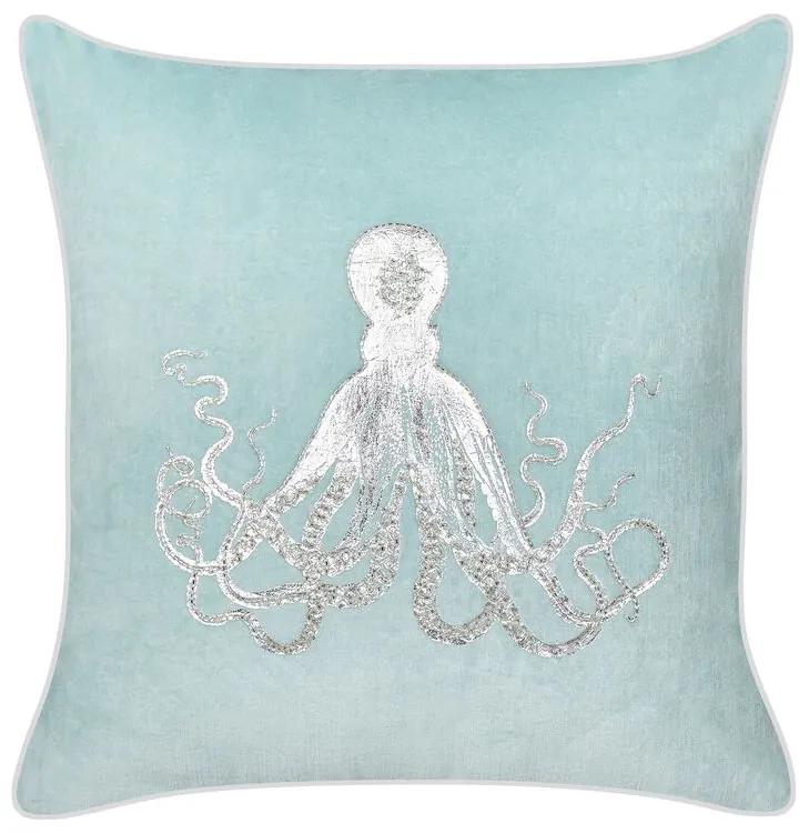 Sametový polštář se vzorem chobotnice 45 x 45 cm modrý LAMINARIA Beliani