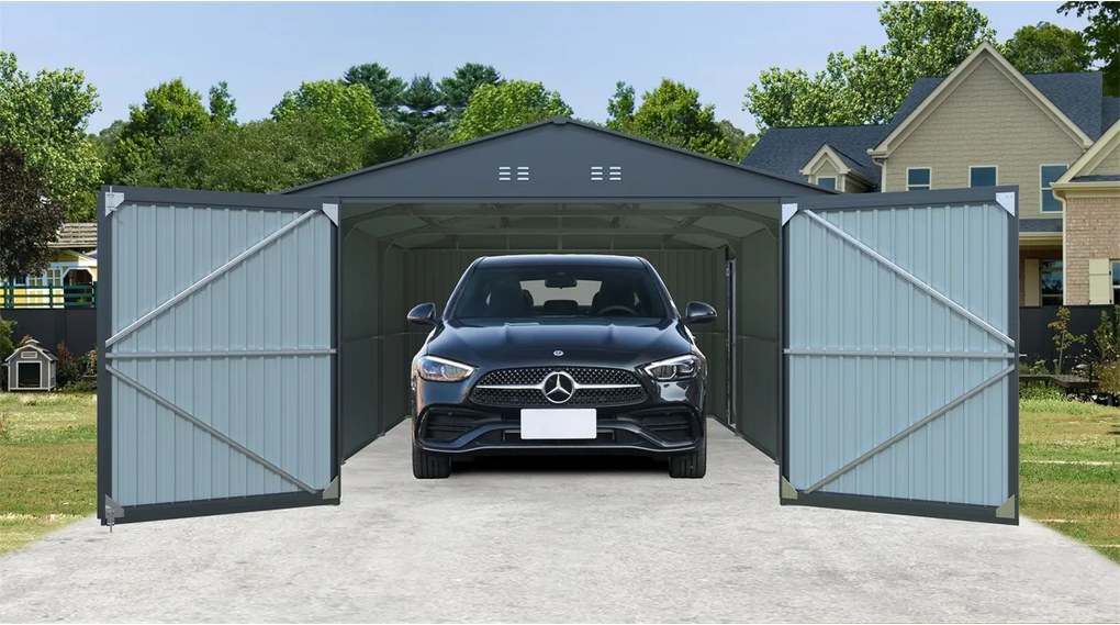 Riwall PRO RMCG 20x13 Anthracite - kovová garáž 3,8 x 6 m se sedlovou střechou Antracit
