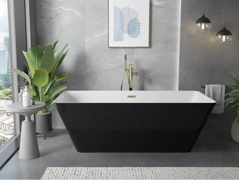 Mexen Velo Slim, volně stojící vana 170 × 75 cm, bílá lesklá, zlatý matný přepad, 52811707500-55