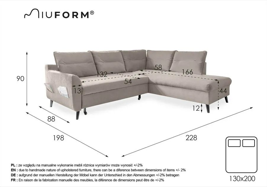 Tyrkysová sametová rozkládací rohová pohovka Miuform Stylish Stan L, pravý roh