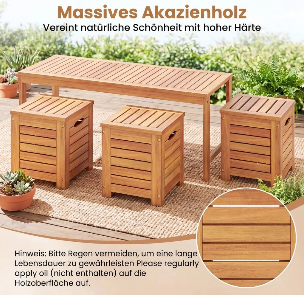 Costway Dřevěná zahradní lavice s 3 úložnými boxy 2-sedačková balkonová bez