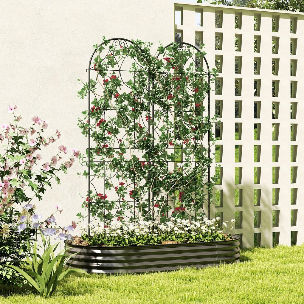 Outsunny Horolezecká Podpora s Nepravidelným Vzorem, Sada 2, Zahradní Mřížka pro Zeleninu, Viny, Květy, Kov, 50 x 180 cm, Černá