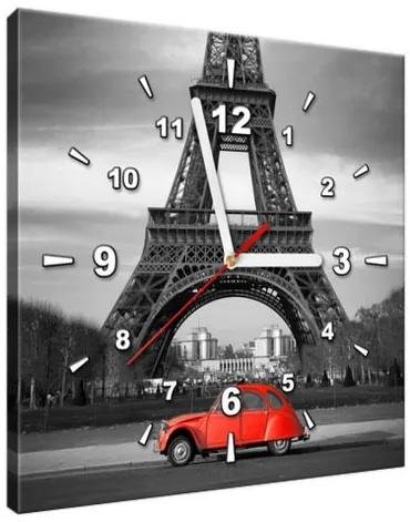 Tištěný obraz s hodinami Červené auto pod Eiffelovou věží 30x30cm ZP1116A_1AI