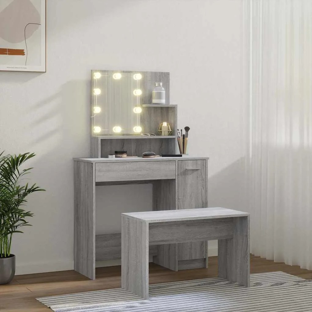 Toaletní stolek sada s LED šedý sonoma kompozitní dřevo 3114121