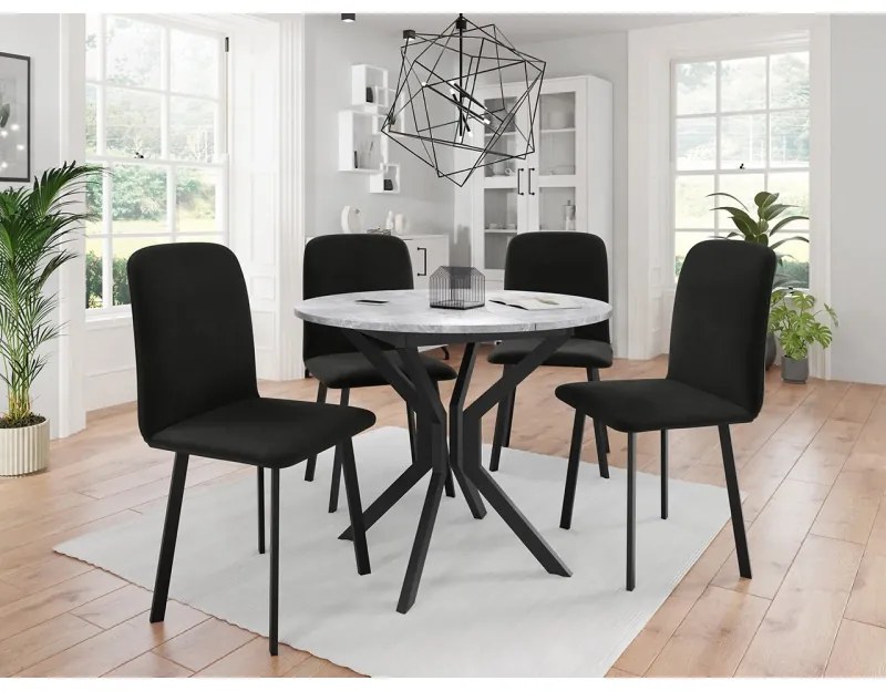 Rozkládací stůl Kirtore M 90 se 4 židlemi Lekoz, Barva dřeva: bíla + černá, Potah: Amor Velvet 4311