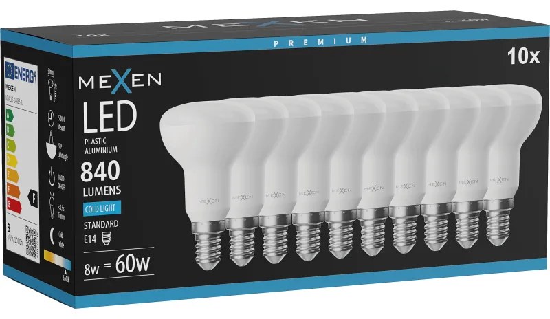 Mexen Nova 10x LED žárovka E14, R50, 8W, Studená - 6500K, 840 lm - L103-E14-0865-01x10