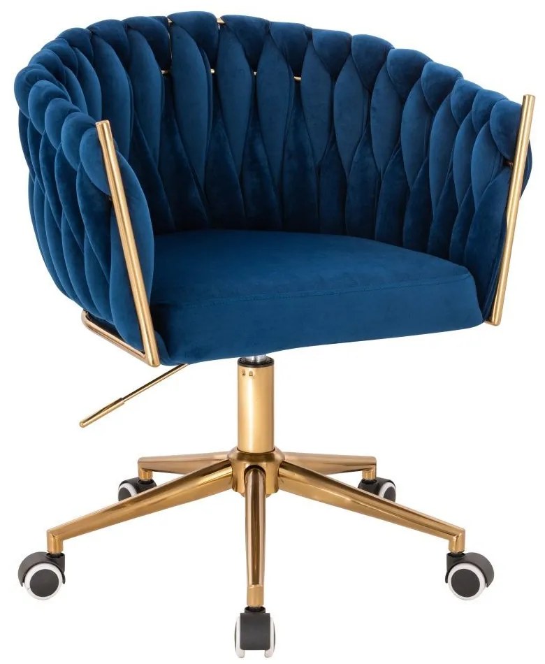 LuxuryForm DESIGN Otočná židle NORDEN VELUR na zlaté podstavě s kolečky - modrá
