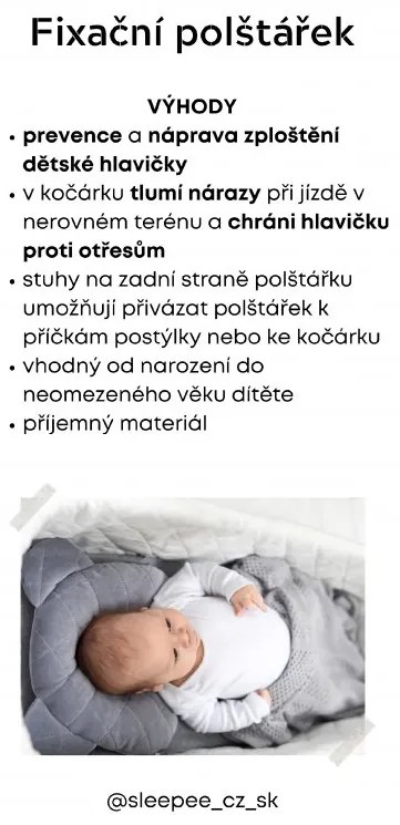 Sleepee Fixační sametový polštář ROYAL BABY pro miminko pískový