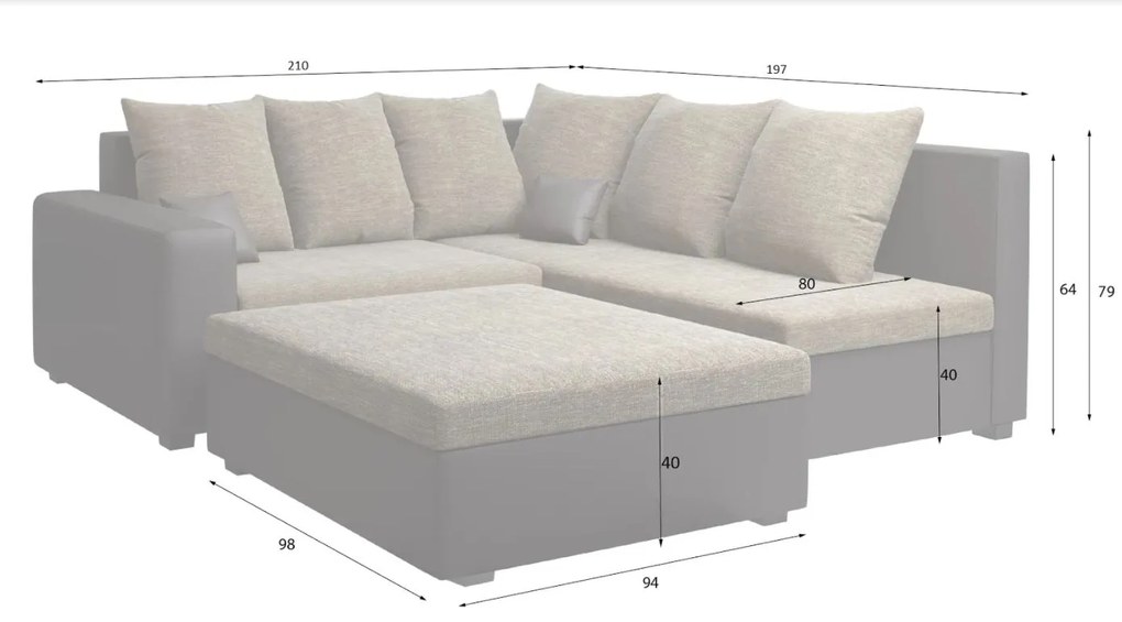 Rohová sedací souprava Monarda (šedá + bílá) (s taburetem) (P). 616014