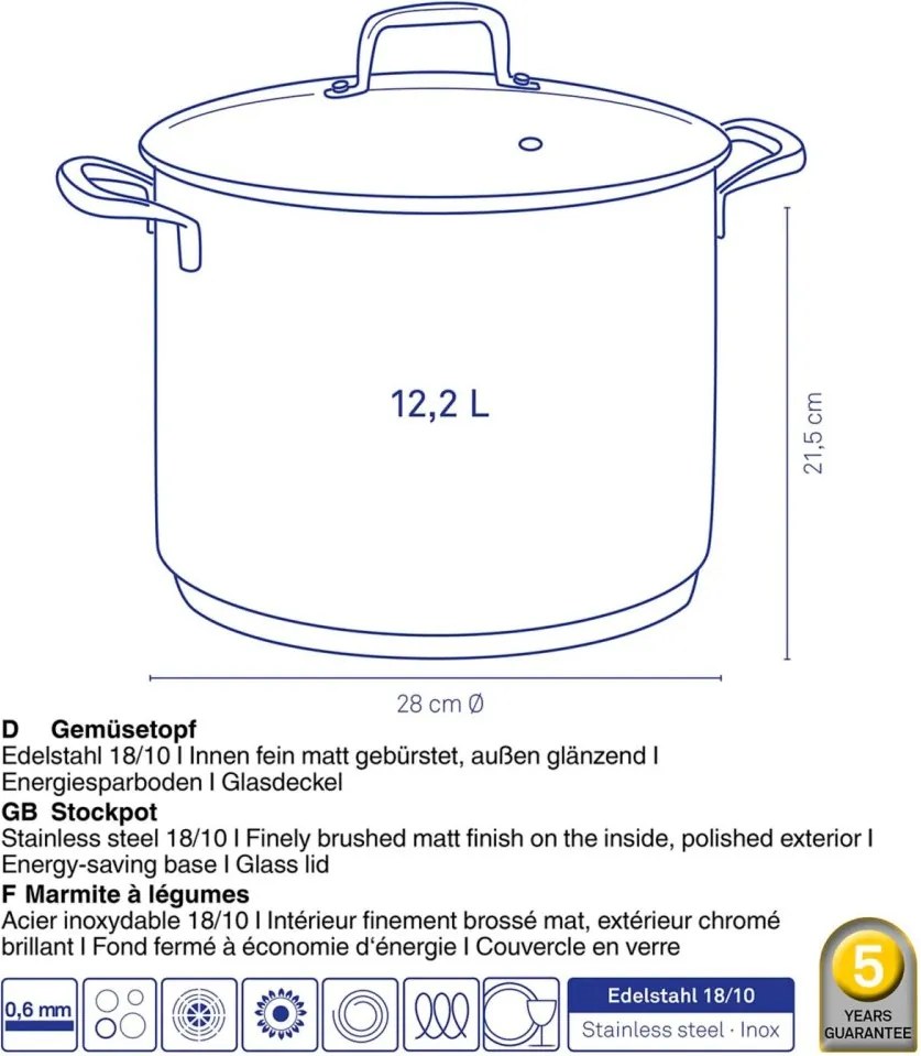 KELA Hrnec s poklicí nerez 18/10 FLAVORIA 12,2 l KL-10178