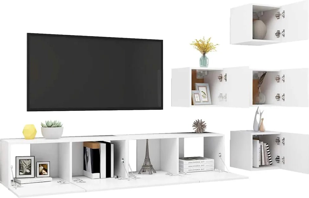 6dílný set TV skříněk bílý dřevotříska 3078721
