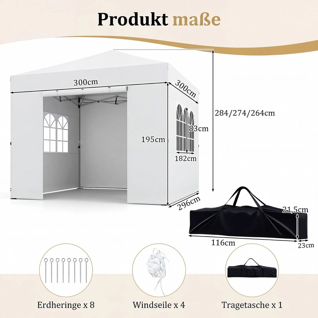 Costway Pavilon skládací vodotěsný zahradní altán s odnímatelnými bočními