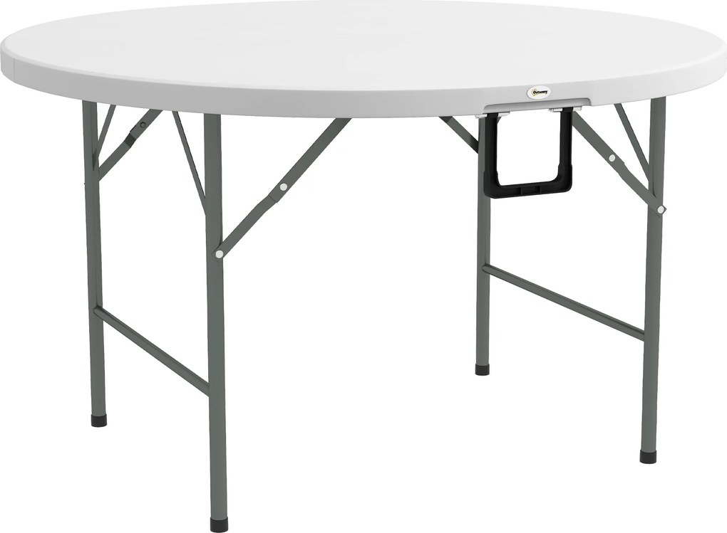 Skládací kulatý boční stůl Outsunny s ocelovou konstrukcí a HDPE deskou, nosnost 80 kg, pro vnitřní i venkovní použití Ø122x73 cm Bílá