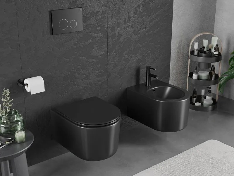 Mexen Sofia, závěsná WC mísa 490x360x355 mm, Rimless Tornádo, černá matná, 3354XX85T