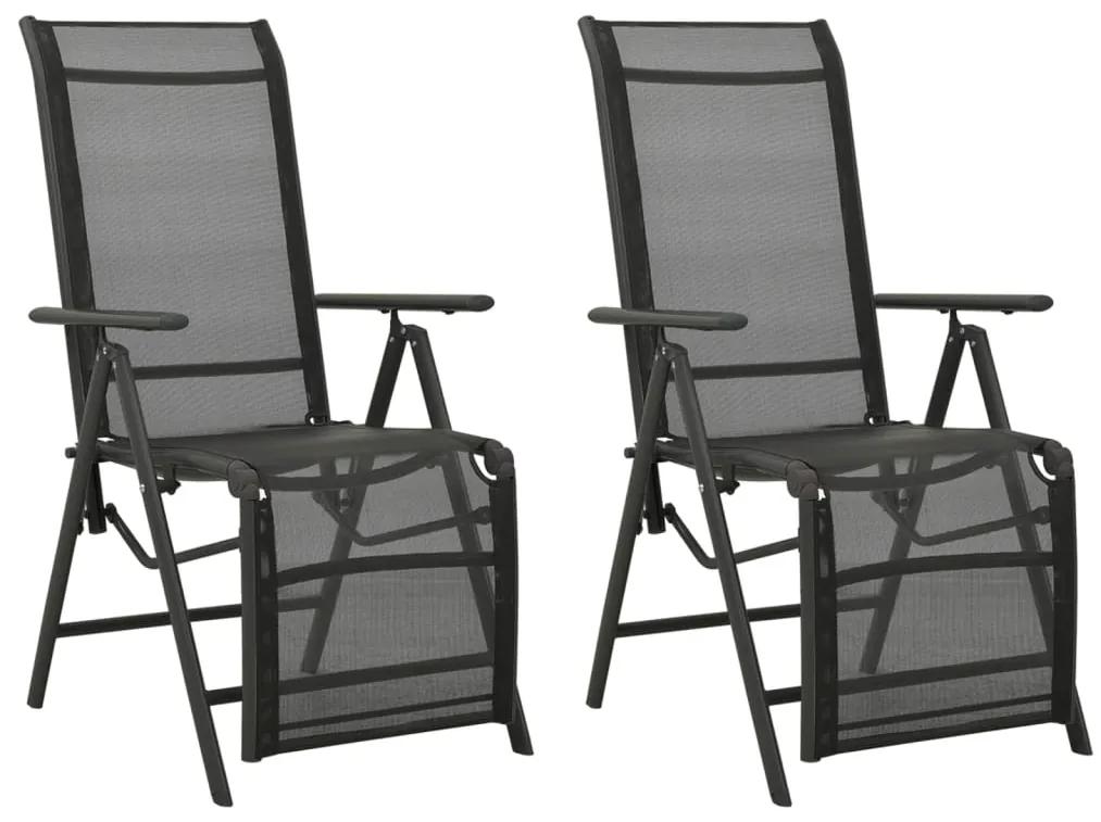 Polohovací zahradní židle 2 ks textilen a hliník černé,  312195
