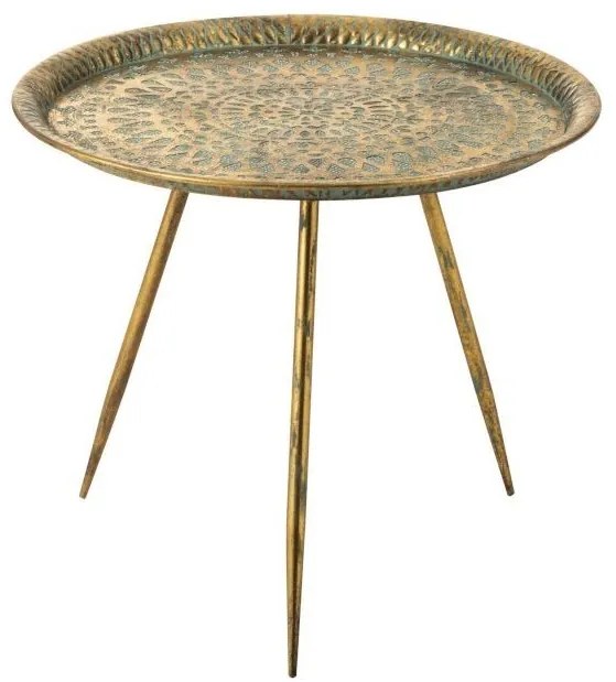 Zlatý kovový kulatý stolek Oriental gold s modrou patinou - Ø 67*60cm