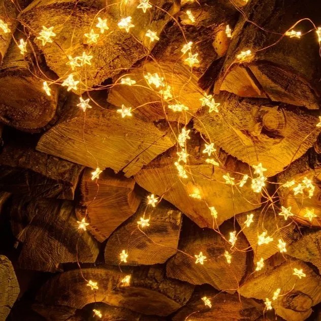 LED světelný řetěz, hvězdičky, 12 pramenů × 1,5 m, venkovní, teple bílá, 180 diod, měděný kabel, IP44, vč. zdroje