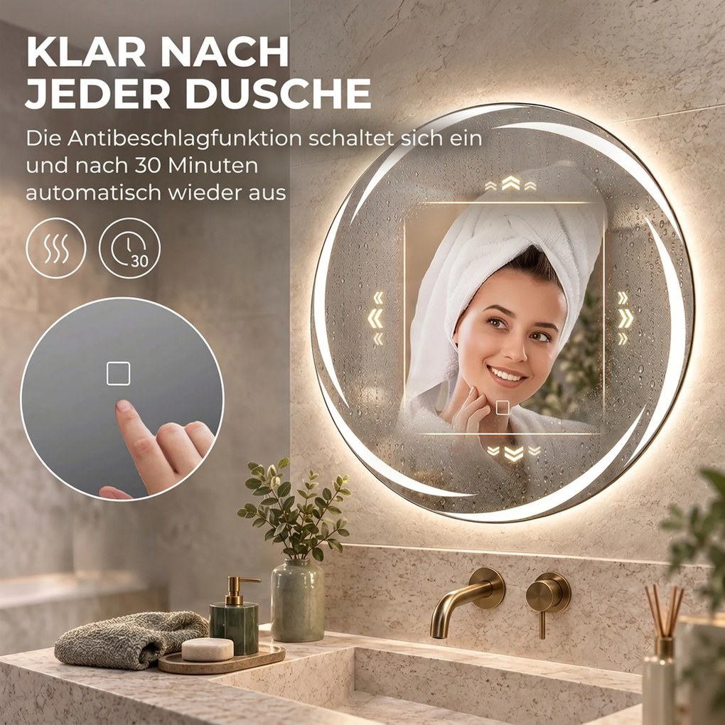HOMCOM kulaté LED koupelnové zrcadlo Ø 60 cm, stmívatelné