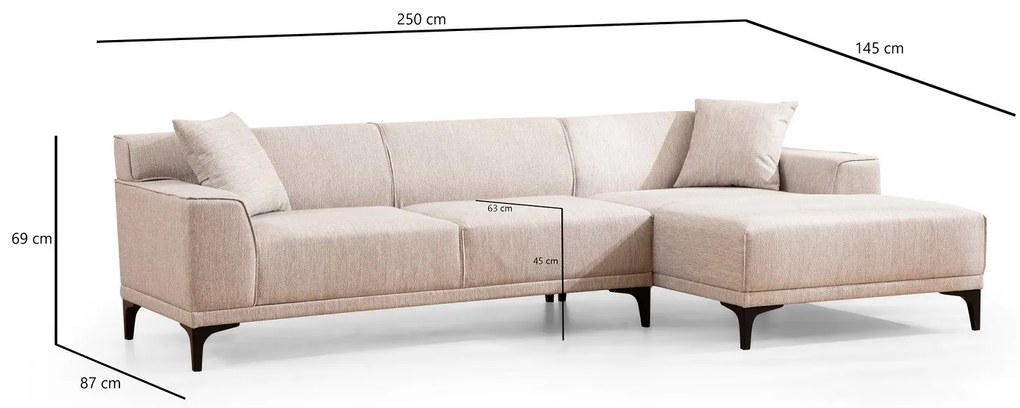 Designová rohová sedačka Dellyn 250 cm bílá - pravá